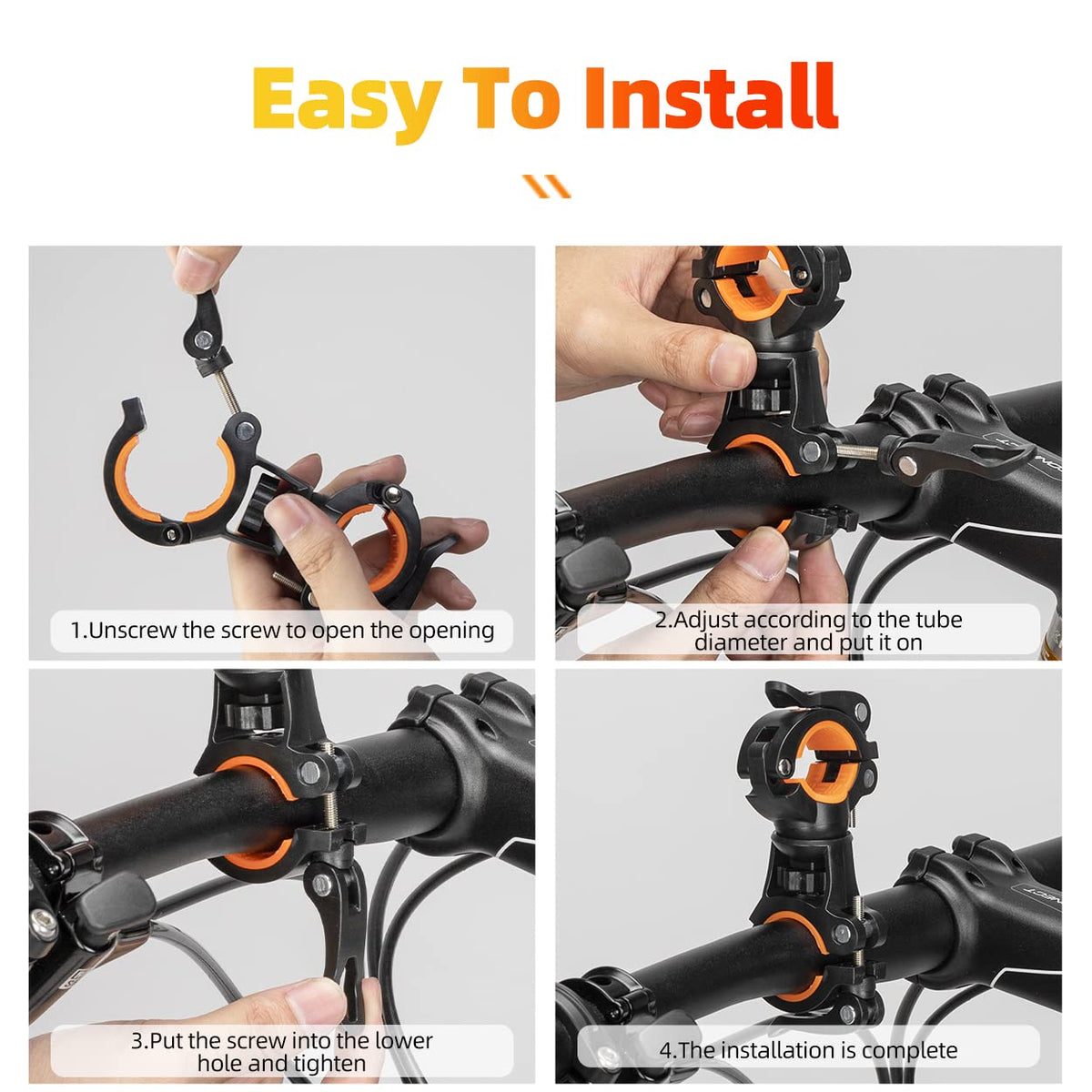 ROCKBROS 2 Pieces Bike Torch Clamp 360° Rotatable Bike Flashlight Moun