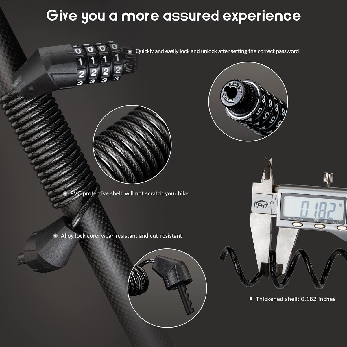 ROCKBROS Bike Helmet Lock Mini Cable Lock 1.5m Bicycle Security Passwo