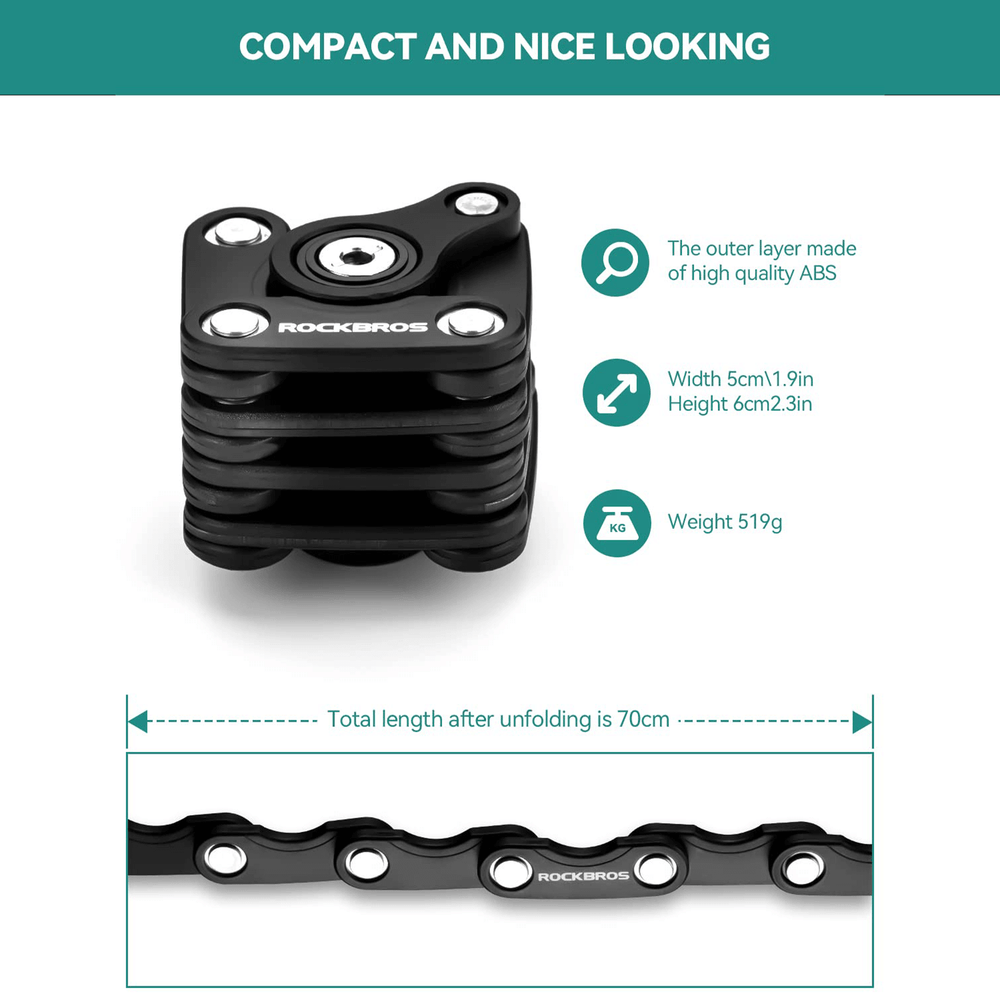 ROCKBROS Folding Bike Lock Anti-theft Alloy Lock with Mounting Bracket