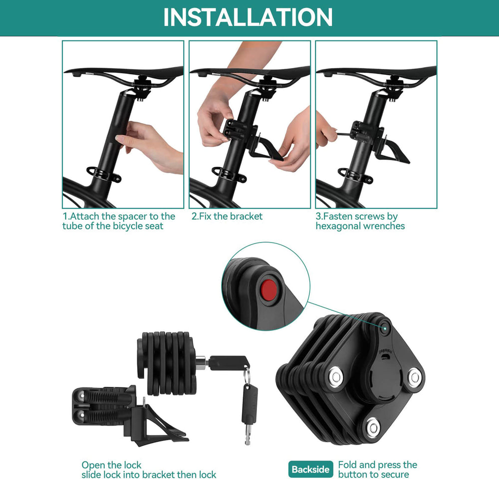 ROCKBROS Folding Bike Lock Anti-theft Alloy Lock with Mounting Bracket