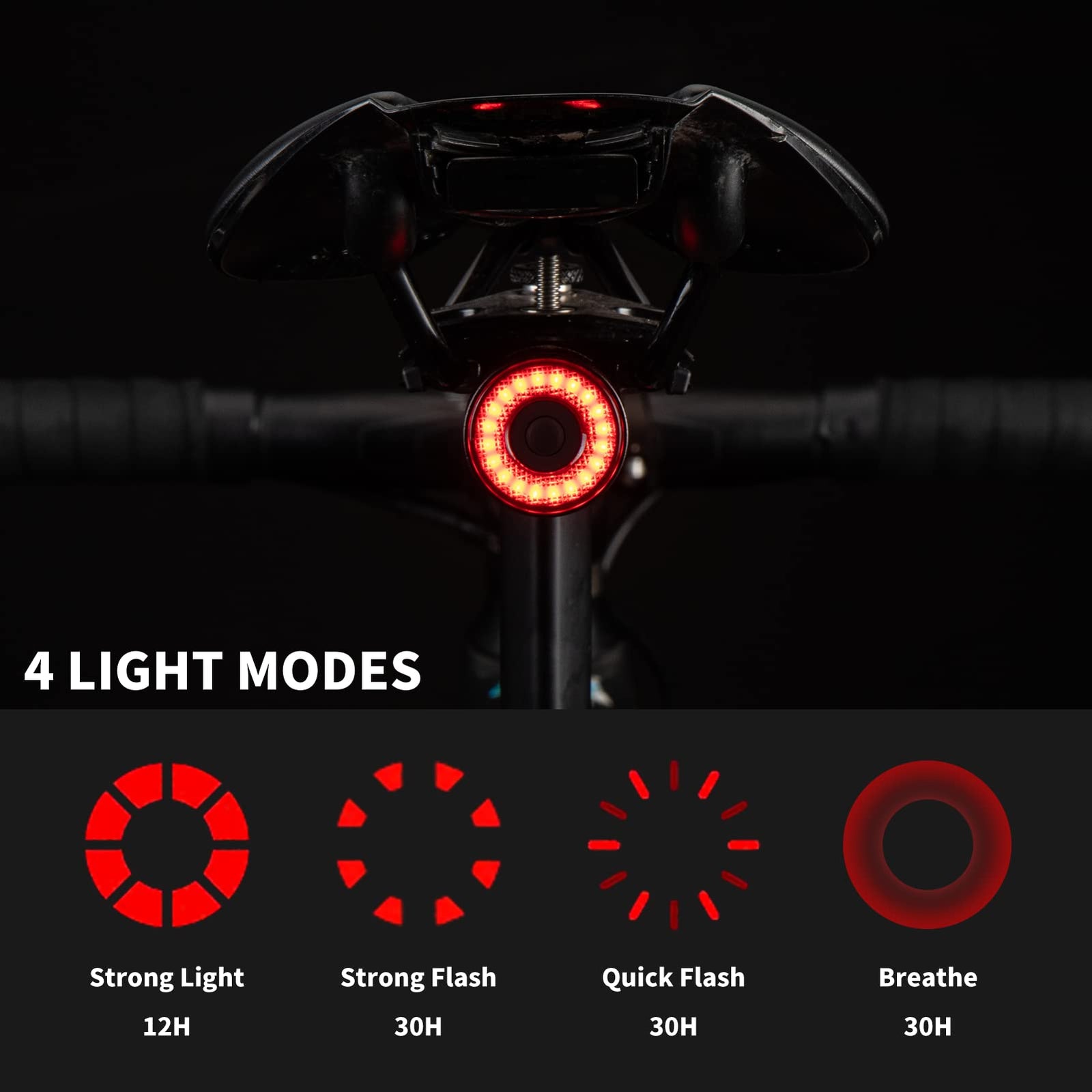 ROCKBROS Q3 Smart Bike Rear Light IPX6 Waterproof LED Brake Light USB