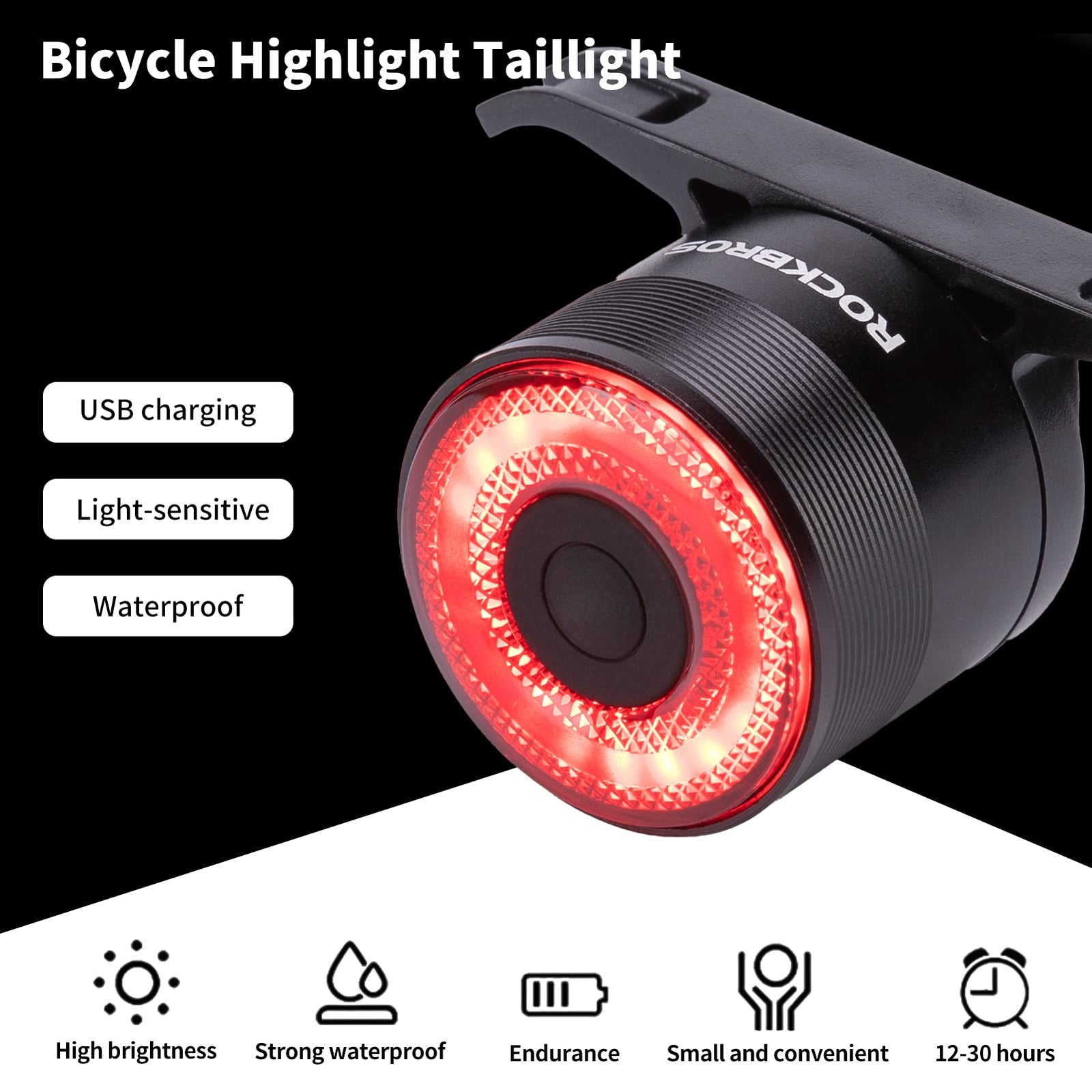 ROCKBROS Q3 Smart Bike Rear Light IPX6 Waterproof LED Brake Light USB