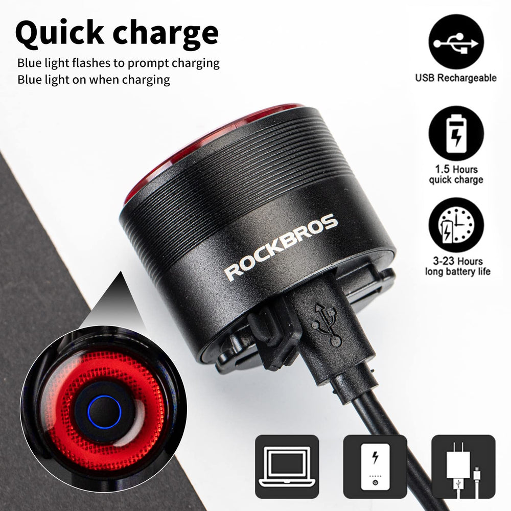 ROCKBROS Q3 Smart Bike Rear Light IPX6 Waterproof LED Brake Light USB