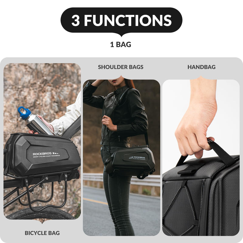 ROCKBROS Hard Shell Bike Trunk Bag with Rain Cover & Shoulder Strap