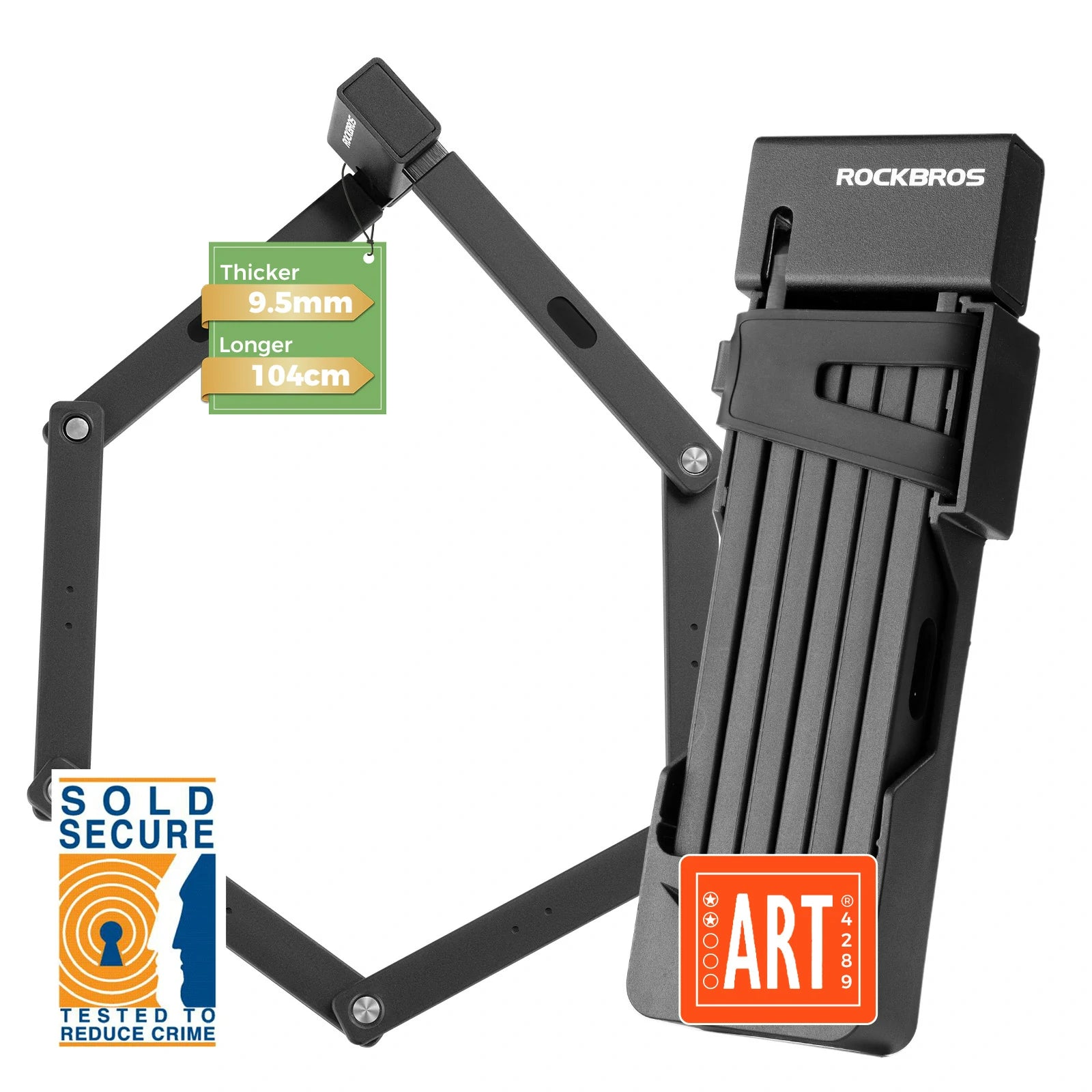 Sold Secure Gold Folding Bike Lock High-Security 360° Design | ROCKBROS